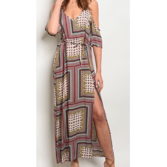 Grifflin Paris | Dresses | Boho Cold Shoulder Print Maxi Dress | Poshmark